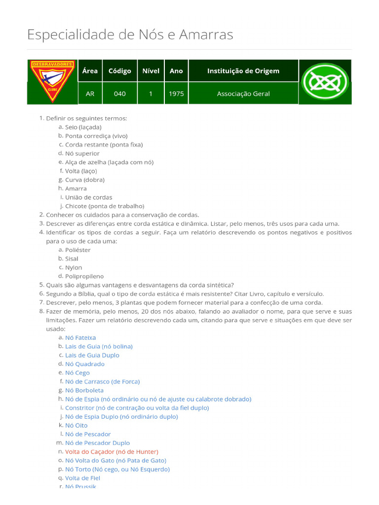 Especialidade de Nós e Amarras | PDF