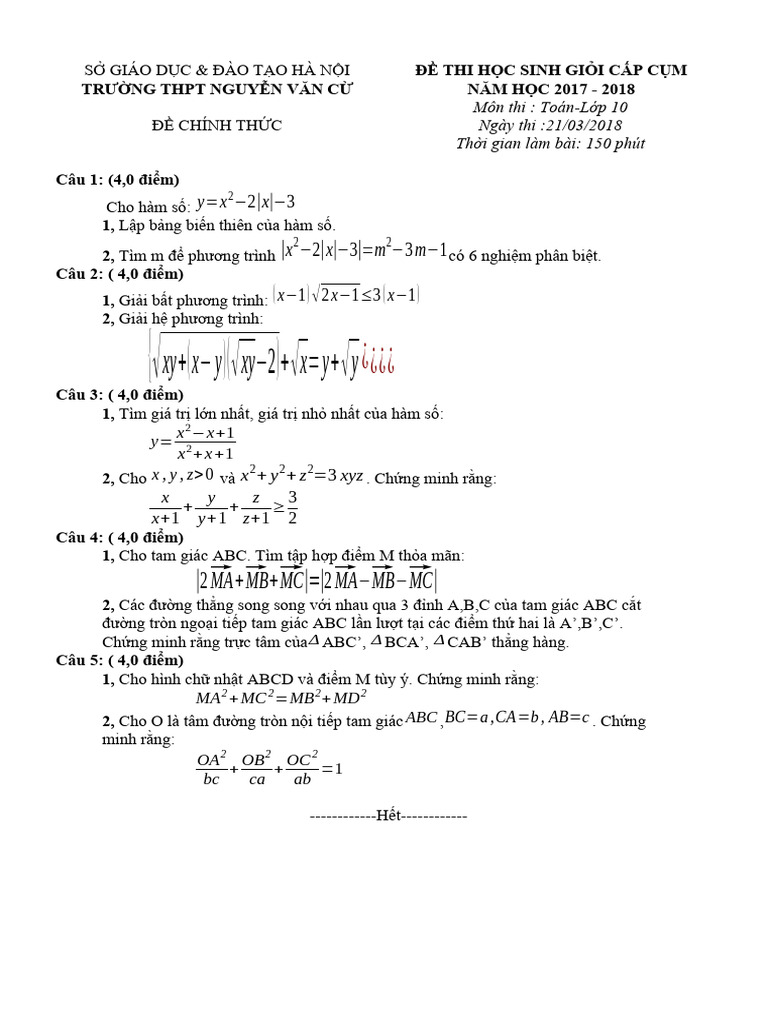 37 Olympic Toan 10 Truong NVC Gui Cum LB GL 2017-2018 | PDF