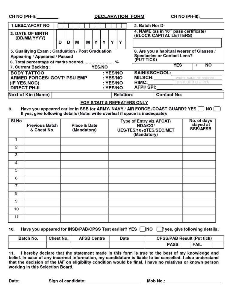 Mandatory Forms Afcat Jan 2025 | PDF | Glasses