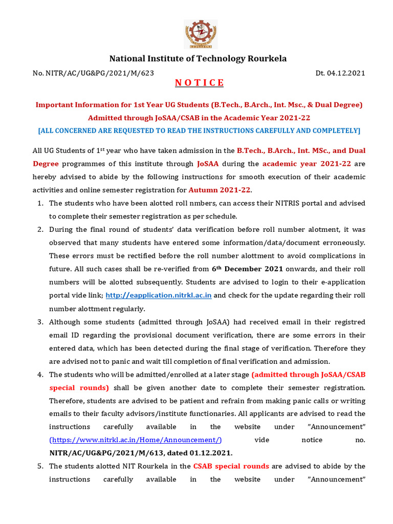 Notice: National Institute of Technology Rourkela | PDF | Computing