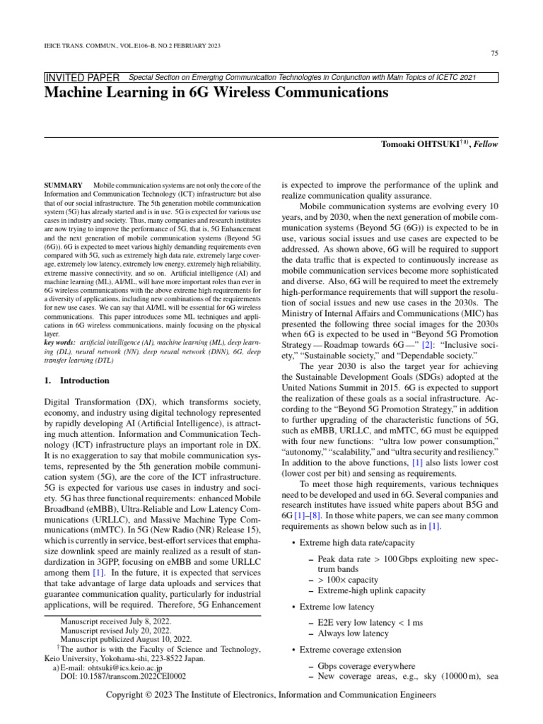 Machine Learning in 6G Wireless Communications | PDF | Artificial ...