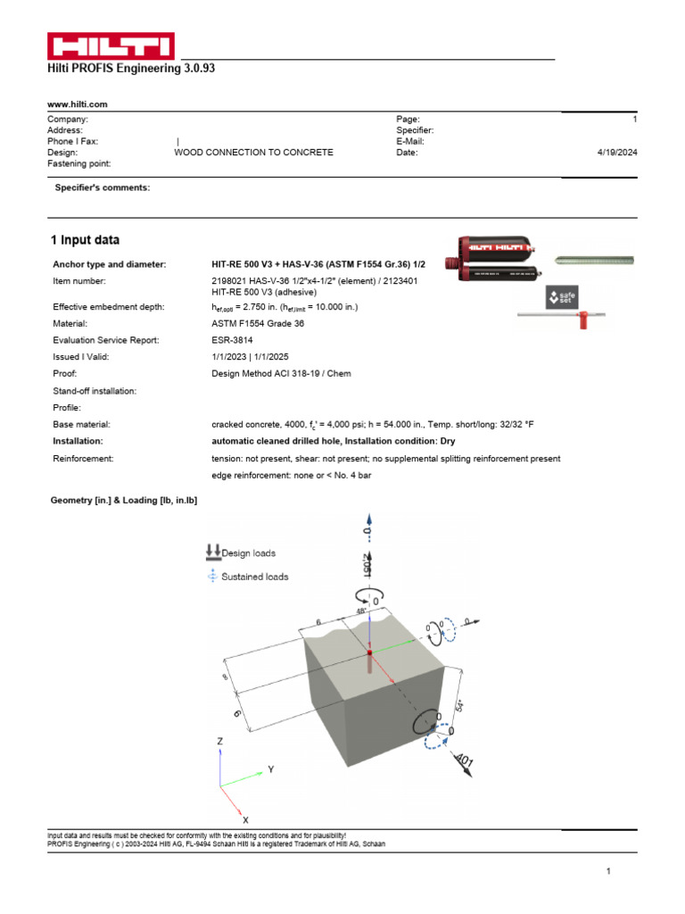 EJEMPLO_WOOD CONNECTION TO CONCRETE ON HILTI | PDF | Building Engineering | Building Materials