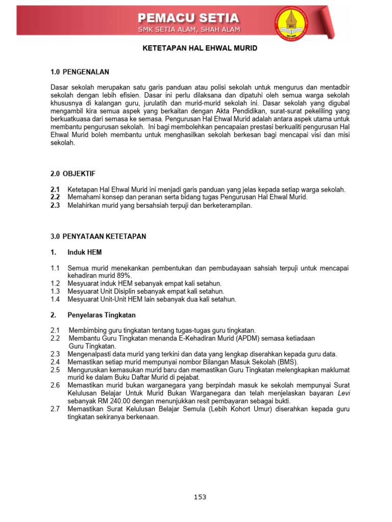 Ketetapan Hal Ehwal Murid Smksa | PDF