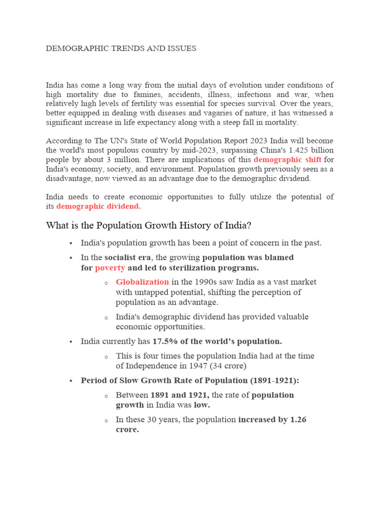 India's Demographic Trends and Challenges | PDF | Total Fertility Rate ...