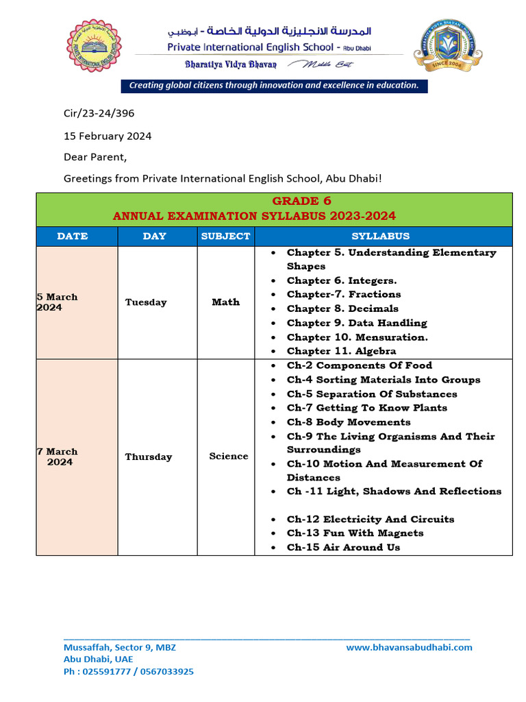 Grade 6 Annual Exam Syllabus 2024 | PDF | Verb | Languages