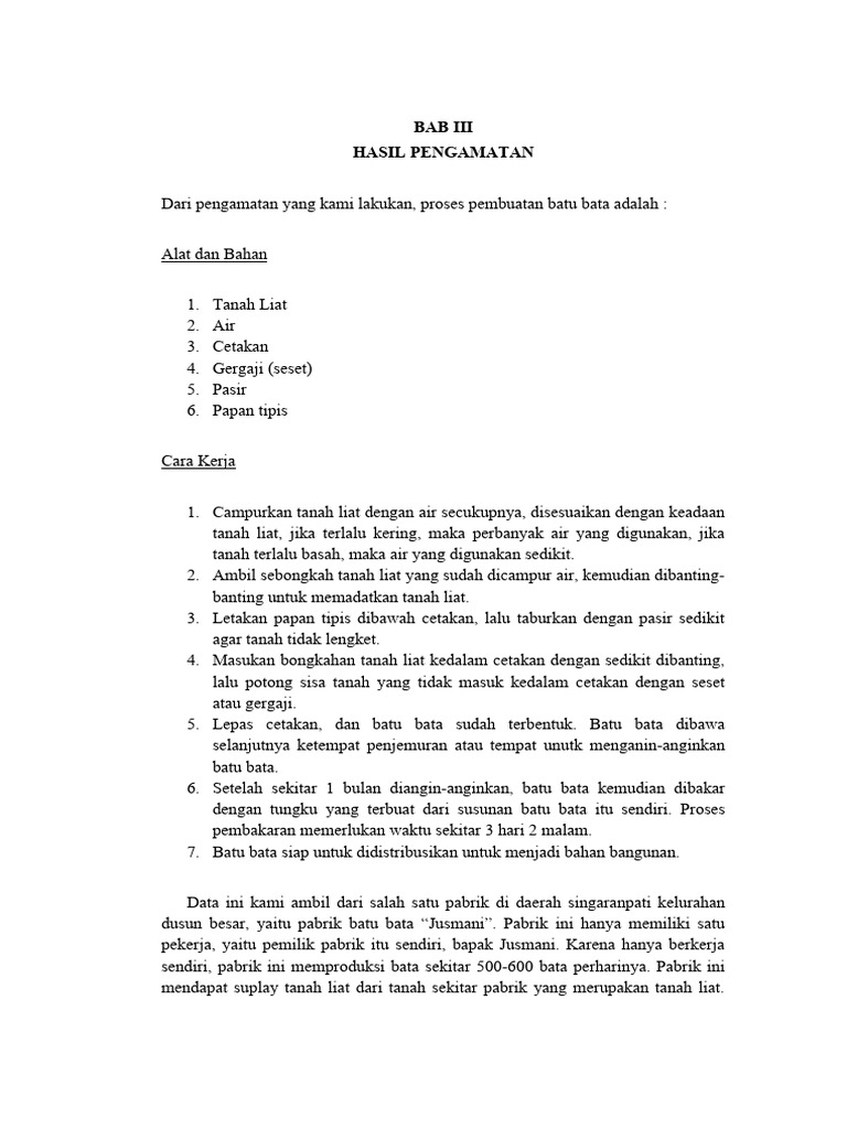 BAB III Laporan Batu Bata | PDF