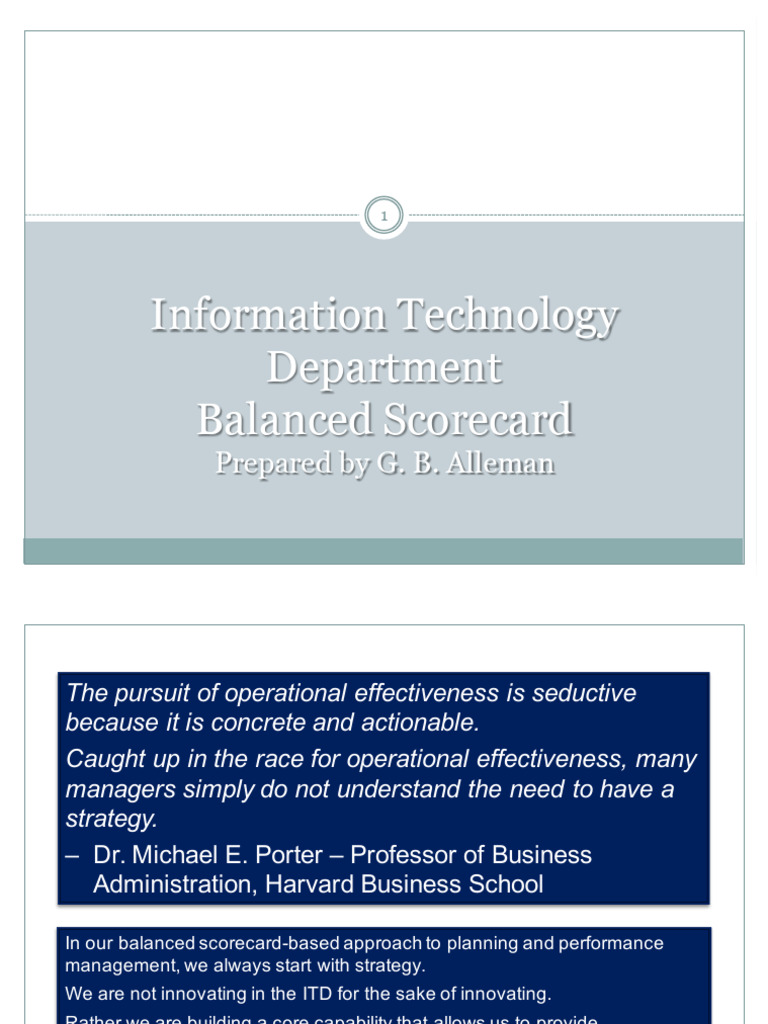 Information Technology Department Balanced Scorecard: Prepared by G. B ...