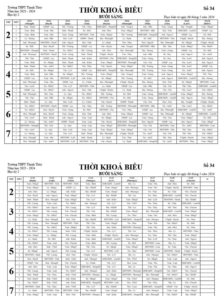 TKB Tuần 34 Sáng Mới | PDF