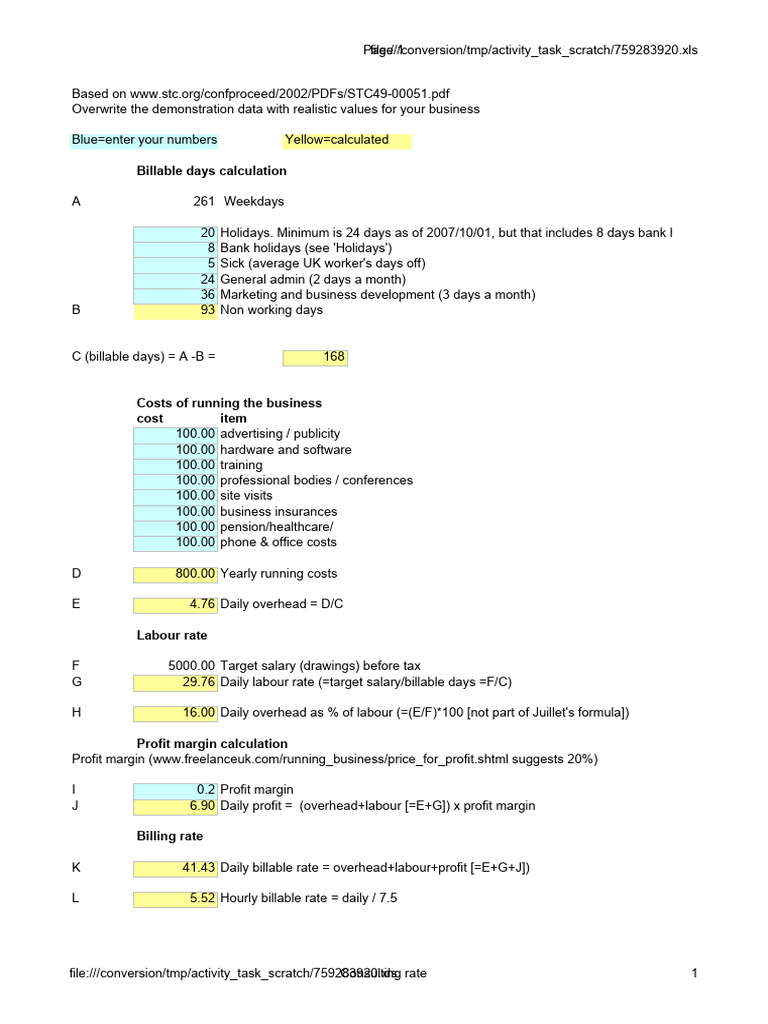 Consulting Rate Calculation Template | PDF | Business Economics | Business