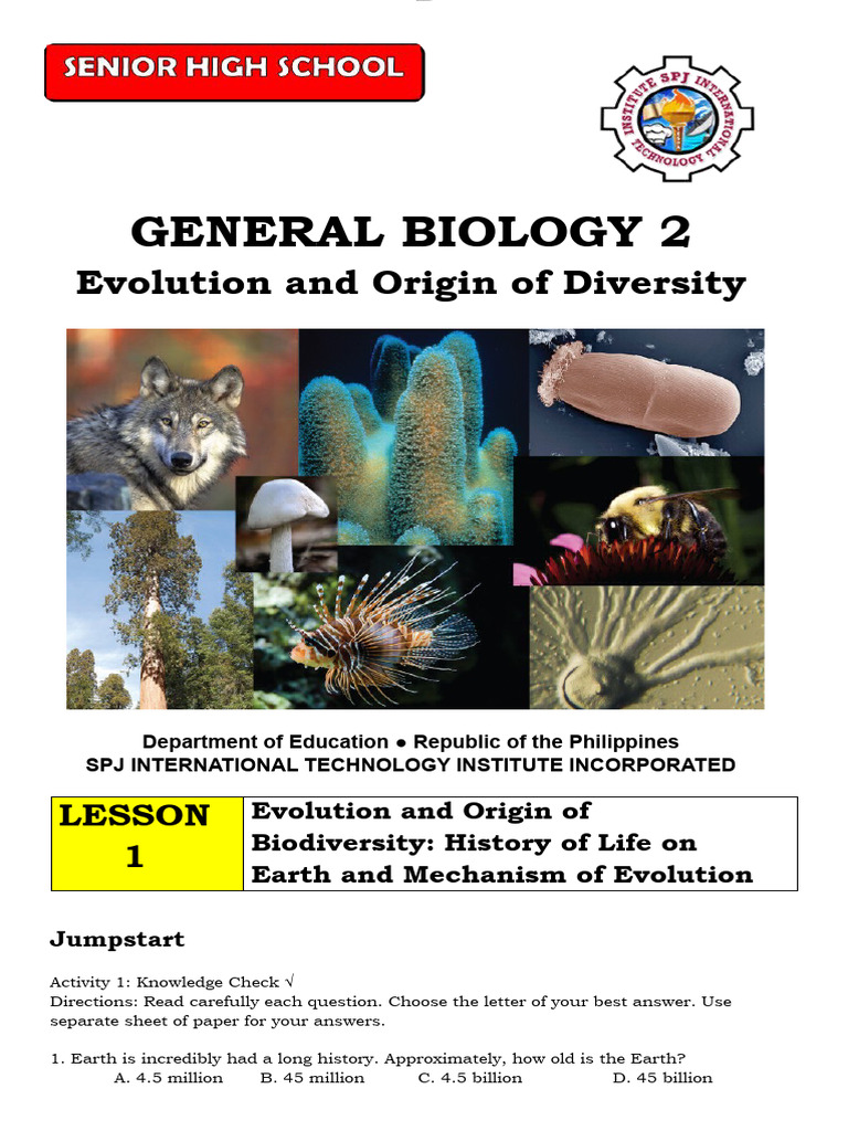 GENERAL BIOLOGY 2 - Evolution and Origin of Diversity | PDF | Natural ...