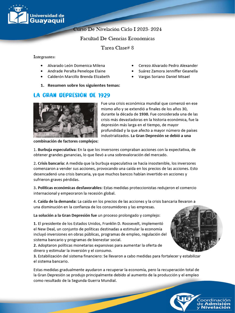 U1 - Tarea Clase 8 | PDF | Gran depresion | Economias