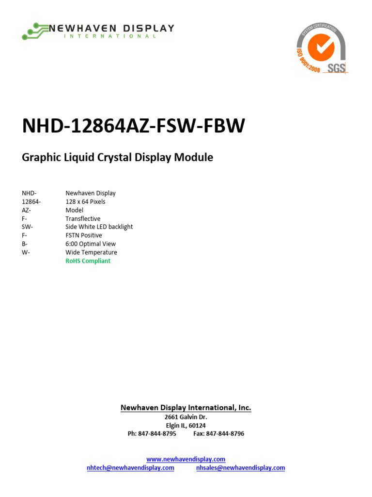NHD 12864az FSW FBW | PDF | Power Supply | Backlight
