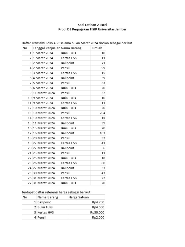 Contoh Soal Pivot Excel Perpajakan | PDF