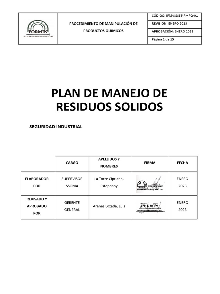 Plan de Manejo de Residuos Solidos | PDF | Residuos | Gestión de residuos