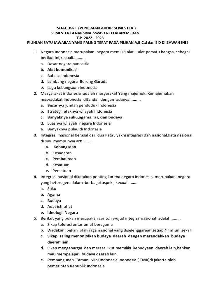SOAL PAT PKN KELAS X | PDF