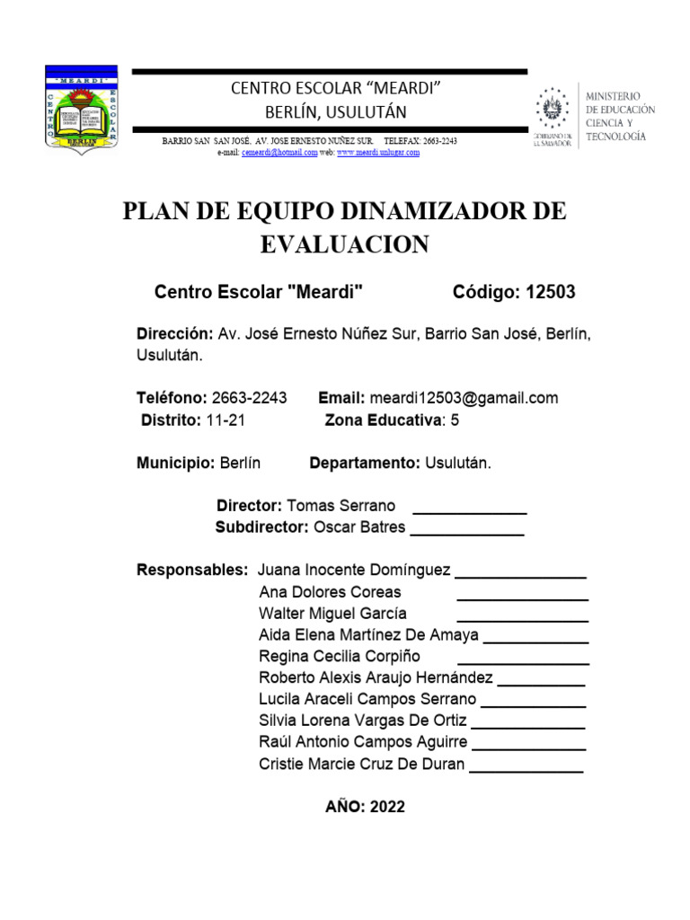 Plan de Equipo Dinamizador de Evaluacion | PDF | Evaluación | Maestros