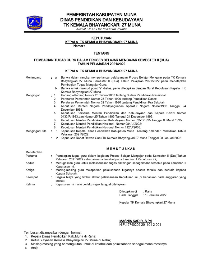 SK PEMBAGIAN TUGAS 2022 Semester 2 BHAYANGAKARI | PDF