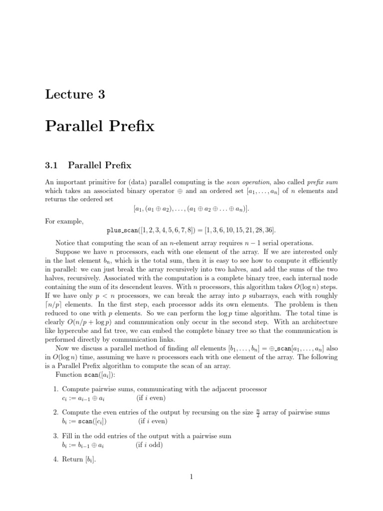 Lecture 03 Parallel Prefix Pdf Matrix Mathematics Parallel Computing