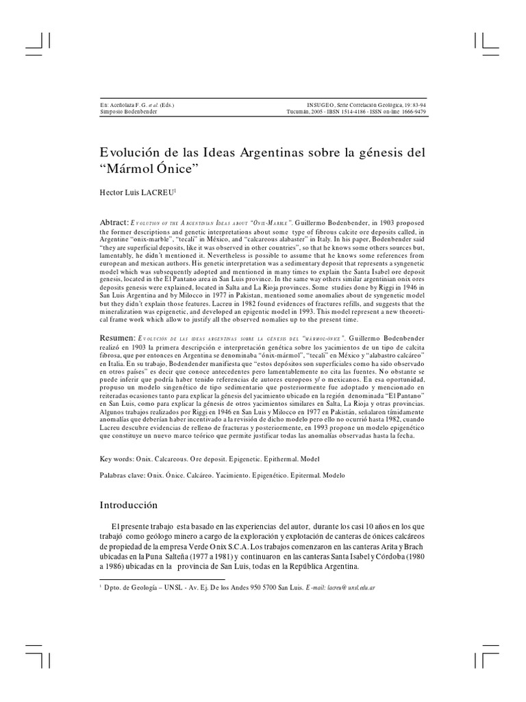 Evolución de Las Ideas Argentinas Sobre La Génesis Del Mármol Ónice ...