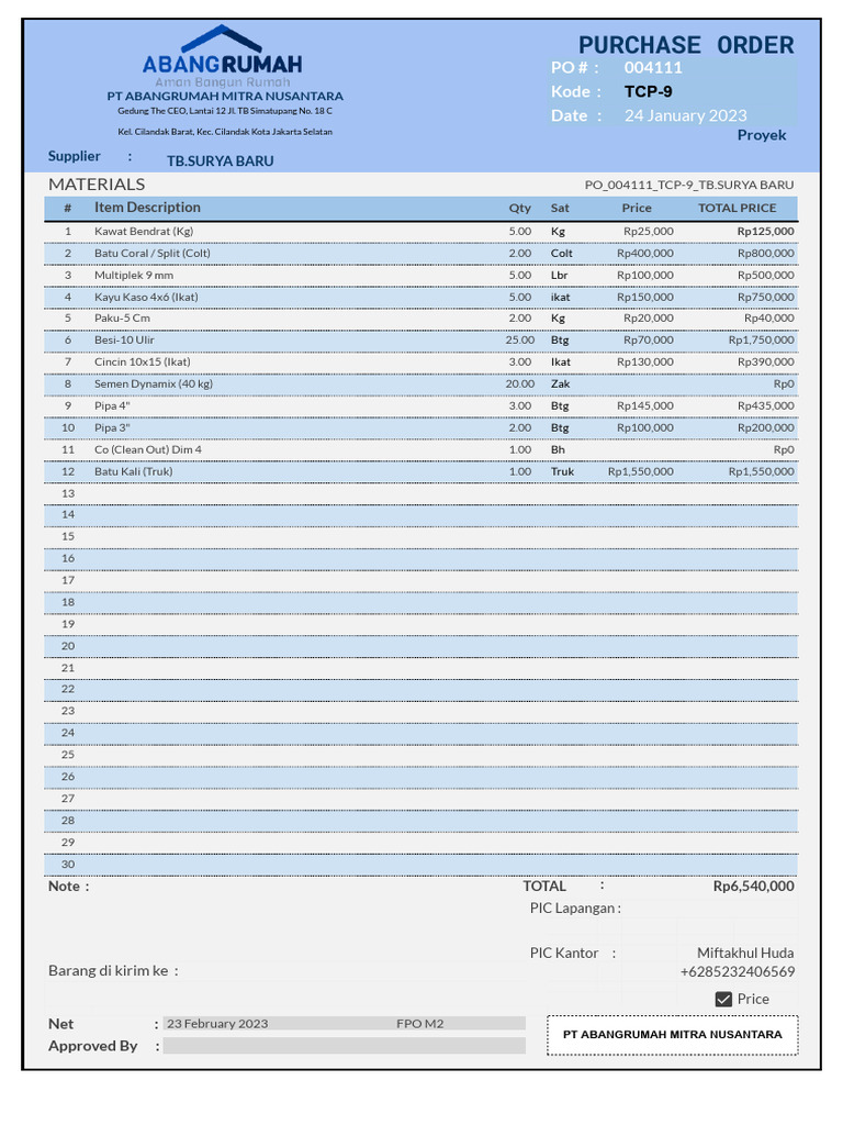 Purchase Order: Materials | PDF