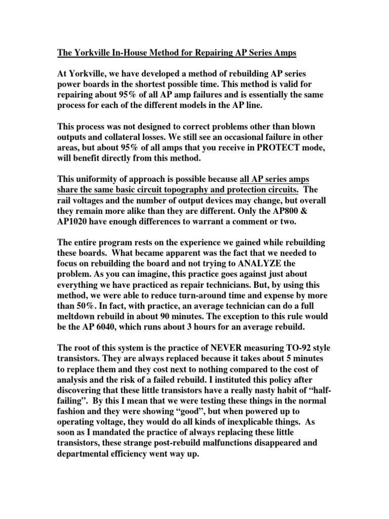 Yorkville Ap Series Quickrepair Guide | PDF | Amplifier | Transistor