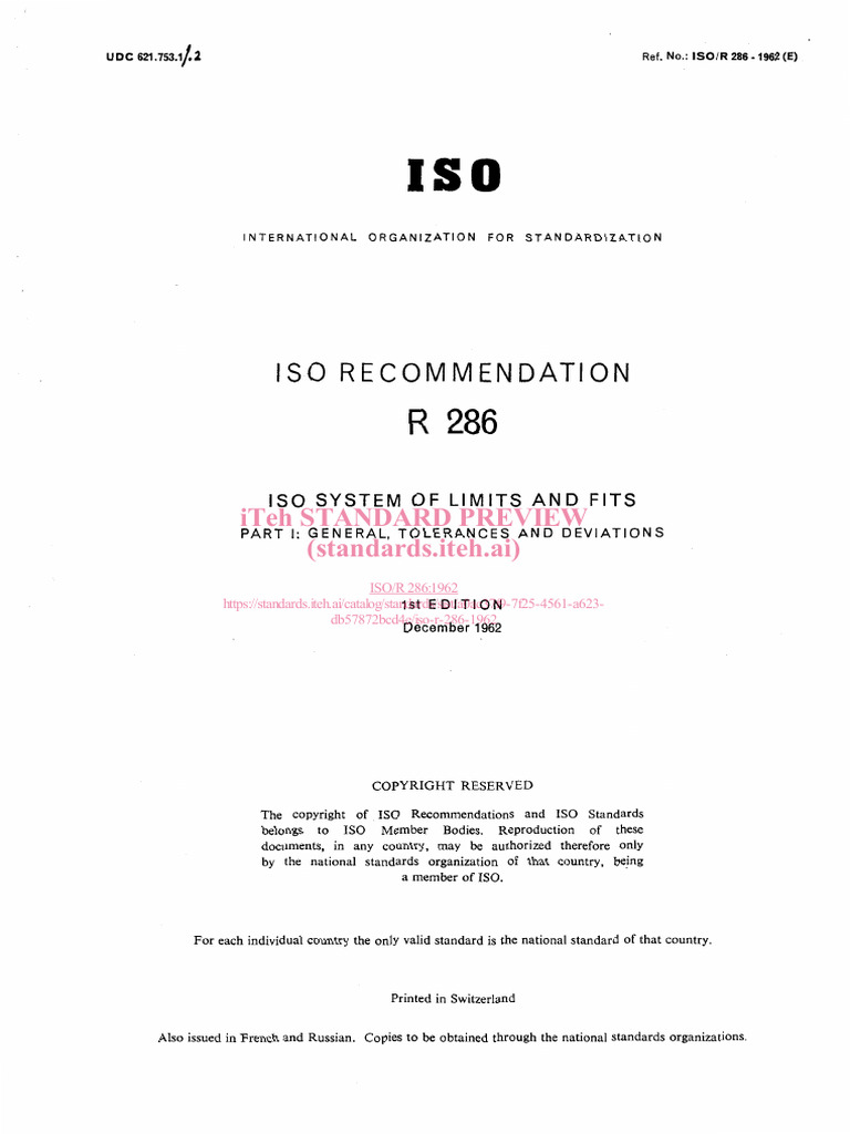 ISO-R-286 | Download Free PDF | Engineering Tolerance | Metrology