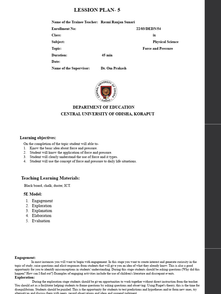 Science Lesson: Force & Pressure | PDF | Force | Learning