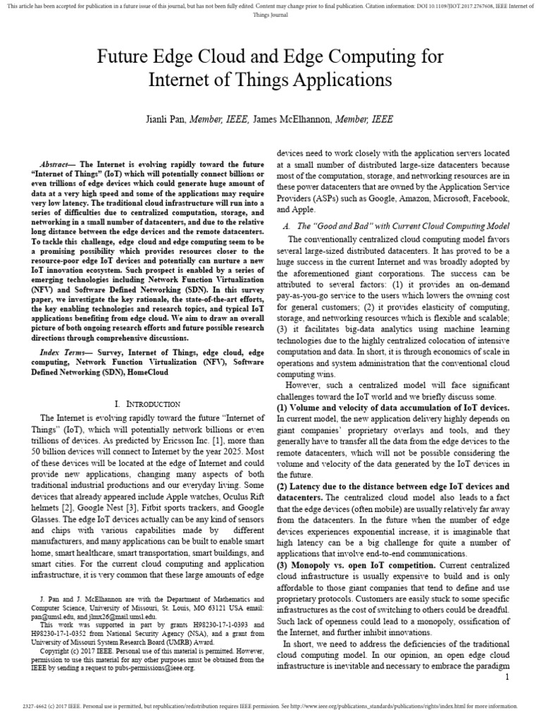 Future Edge Cloud and Edge Computing For Internet of Things Applications | Download Free PDF ...