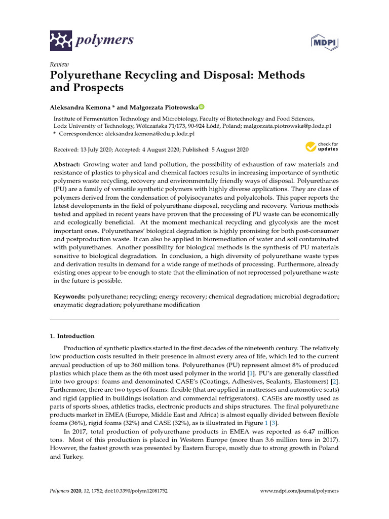 Polymers Polyurethane Recycling and Disp | PDF | Polyurethane | Biodegradation