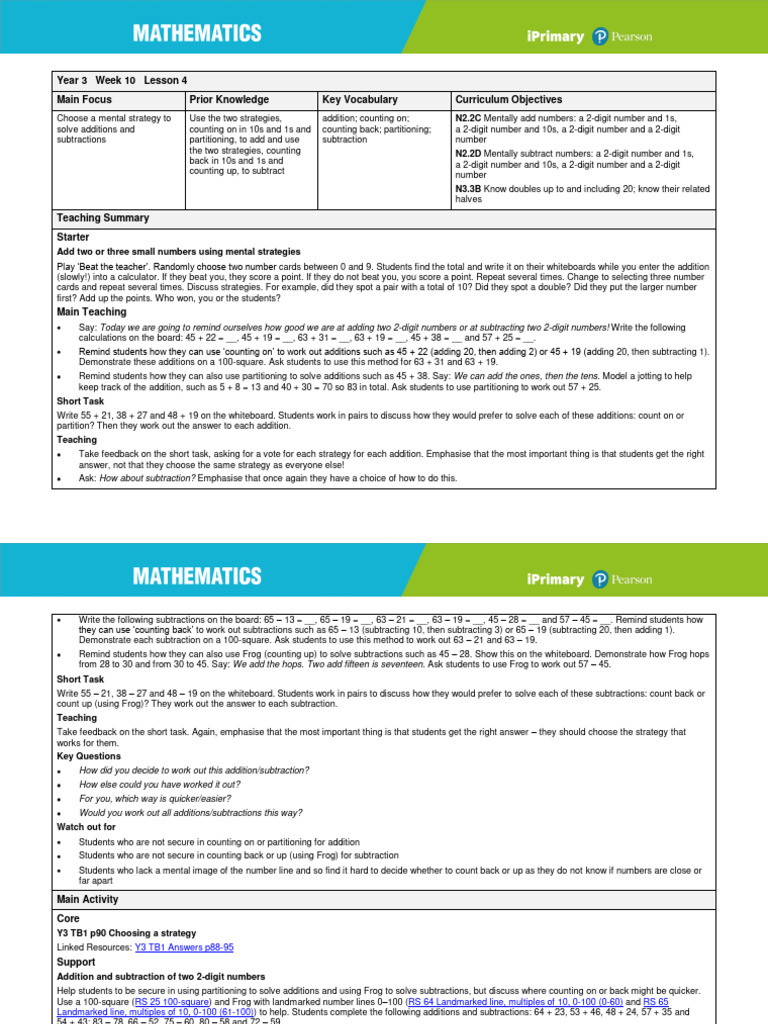 iPLS+Implementation Maths+Lesson Handout+1 Maths+Lesson+Plans | PDF ...