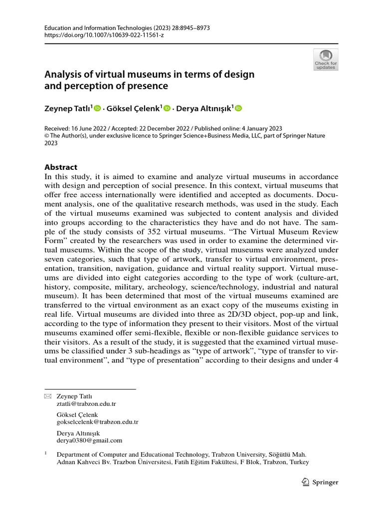 Virtual Museums: Design & Presence Analysis | PDF | Museum | Virtual ...