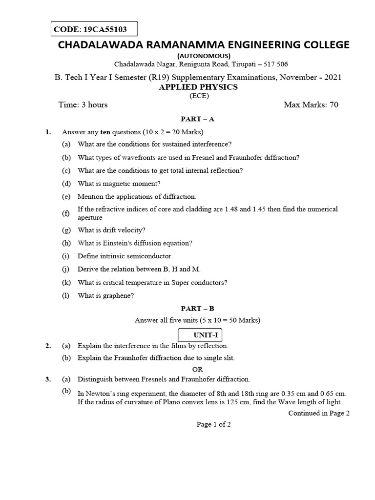 R19 AP Model QP-SET-II | PDF | Diffraction | Electrodynamics R19 AP Model QP-SET-II | PDF | Diffraction | Electrodynamics