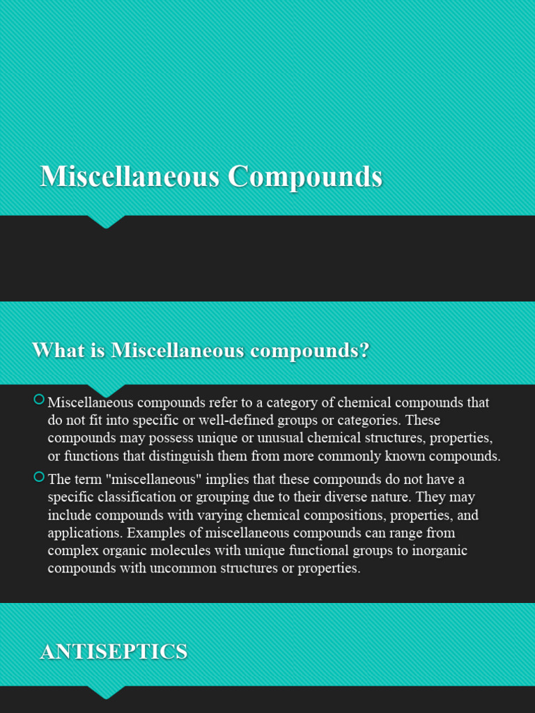 Miscellaneous Compounds | PDF | Disinfectant | Microbiology