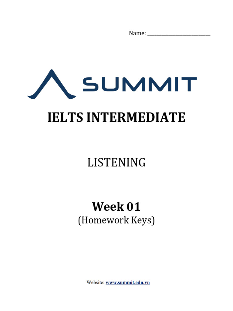 (IELTS Inter) Listening Week 1 - Homework Answer Key | PDF
