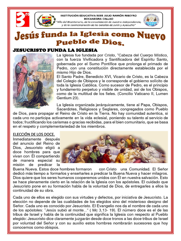 Ficha 05 Jesús Funda Su Iglesia 3er Año | PDF | Iglesia Católica | Papa