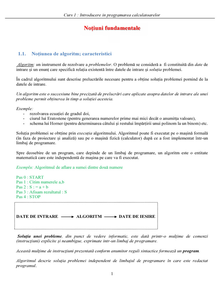 Introducere in Programare (Note de Curs) | PDF
