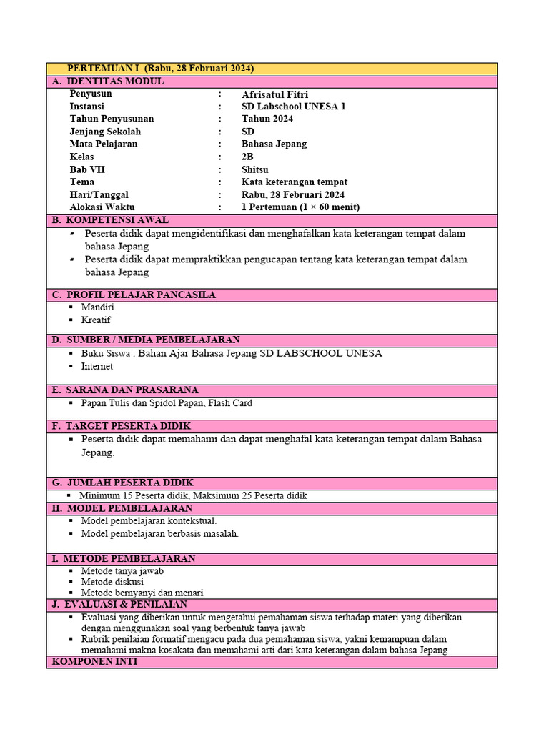 Modul 2B (Kata Keterangan Tempat) | PDF