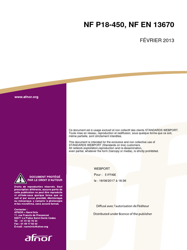 NF En-13670 | PDF | Ingénierie des structures