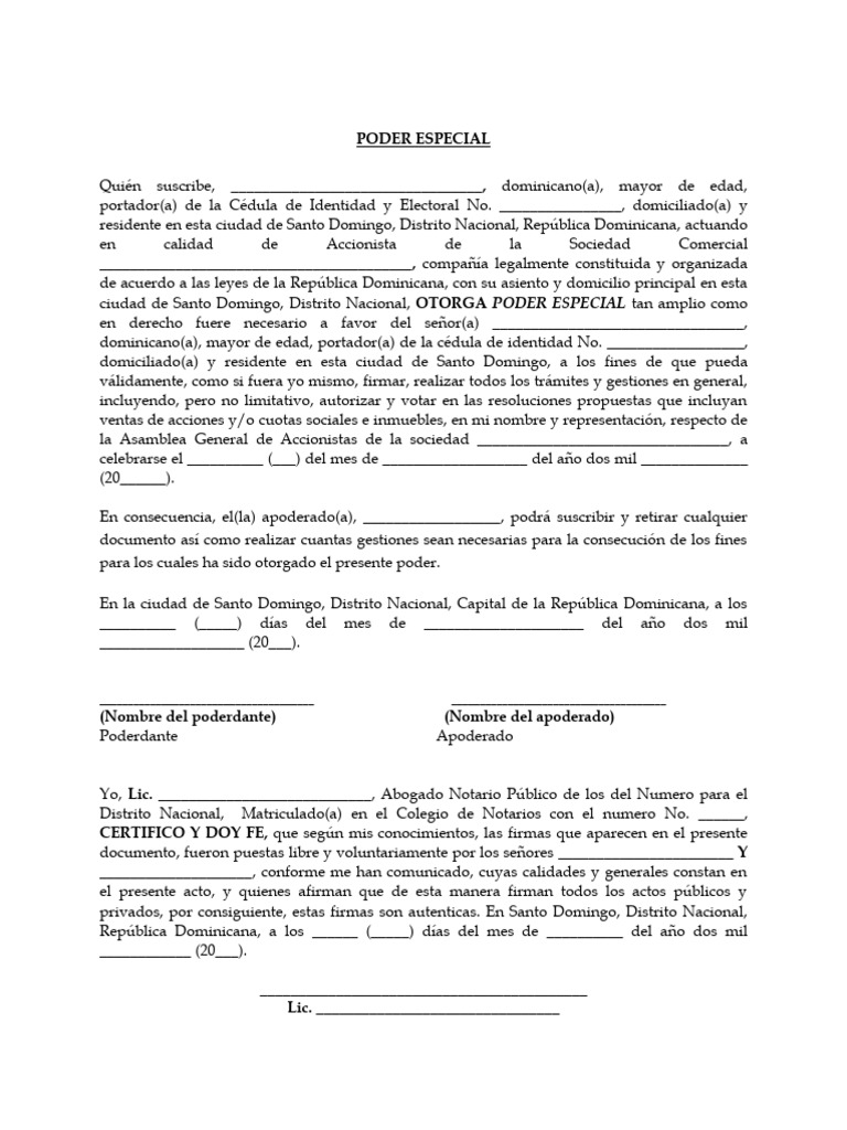 MODELO PODER ESPECIAL DE REPRESENTACION A ASAMBLEA | Descargar gratis ...