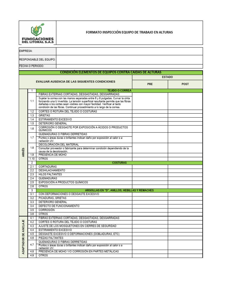 Formato Inspección Equipo de Trabajo en Alturas | PDF | Química | Formas de energia