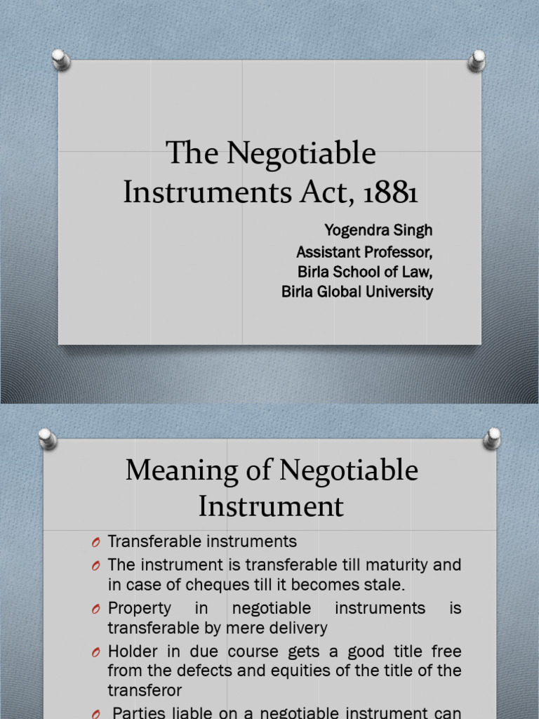 Negotiable Instruments Act, 1881 | Download Free PDF | Negotiable Instrument | Cheque