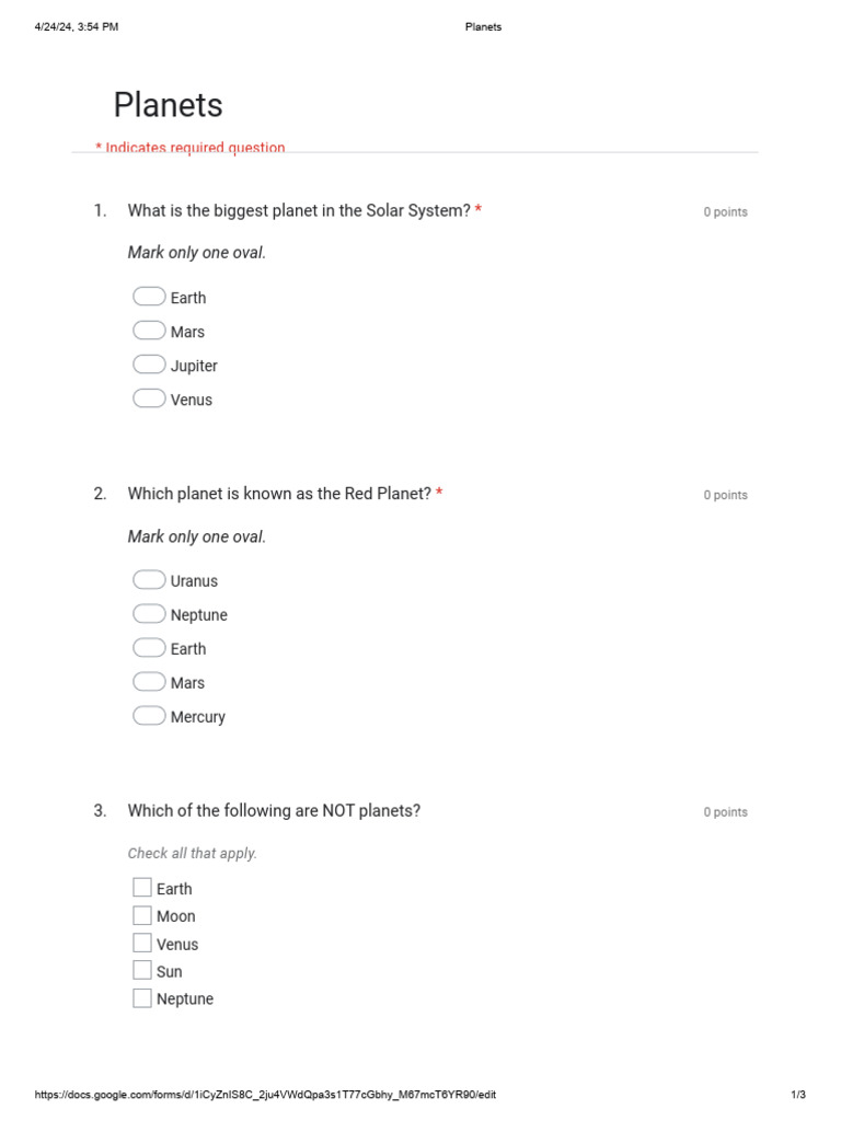 Planet Quiz Using Google Forms | PDF