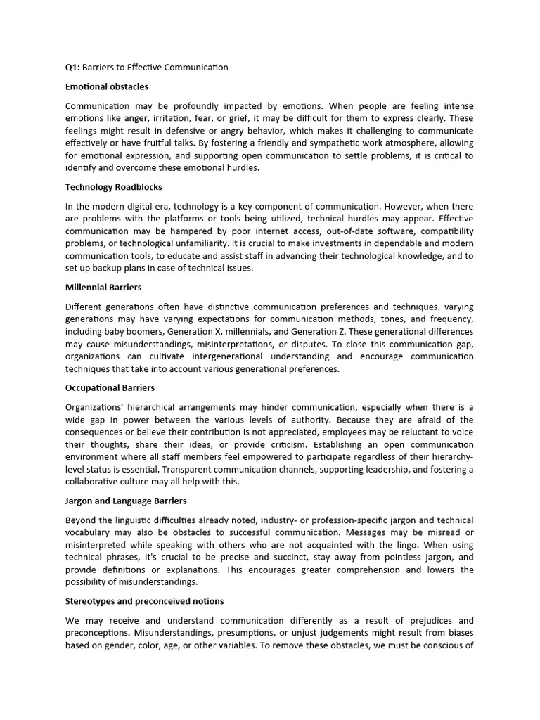 Barriers To Effective Communication | Download Free PDF | Communication | Conflict Resolution