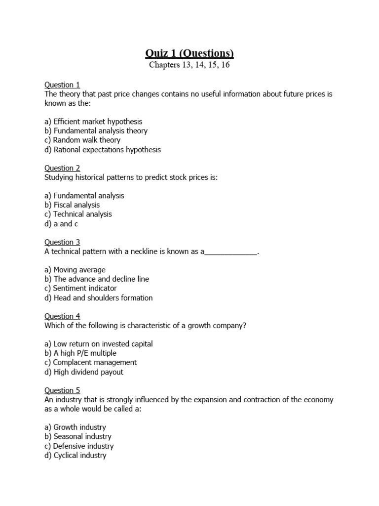Csc 2 Quiz 1 Questions Pdf Financial Risk Dividend
