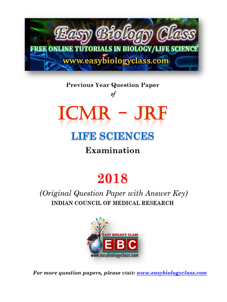 ICMR JRF June 2018 Solved Question Paper | PDF | Vocational Education | Qualifications