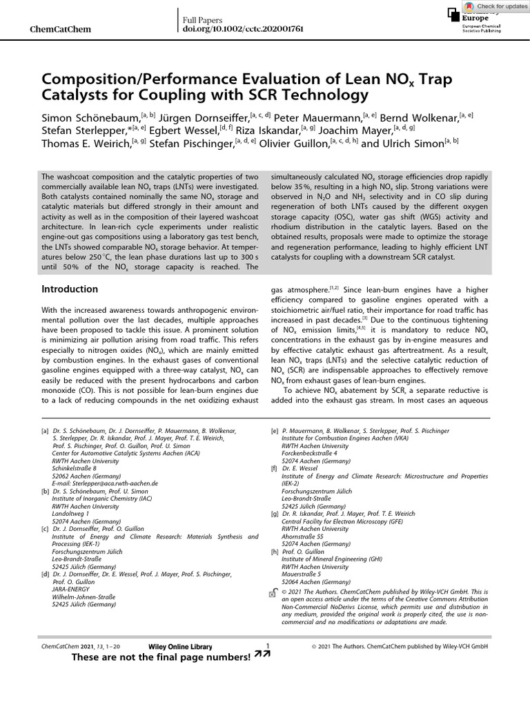 Composition/Performance Evaluation of Lean NO Trap Catalysts For ...