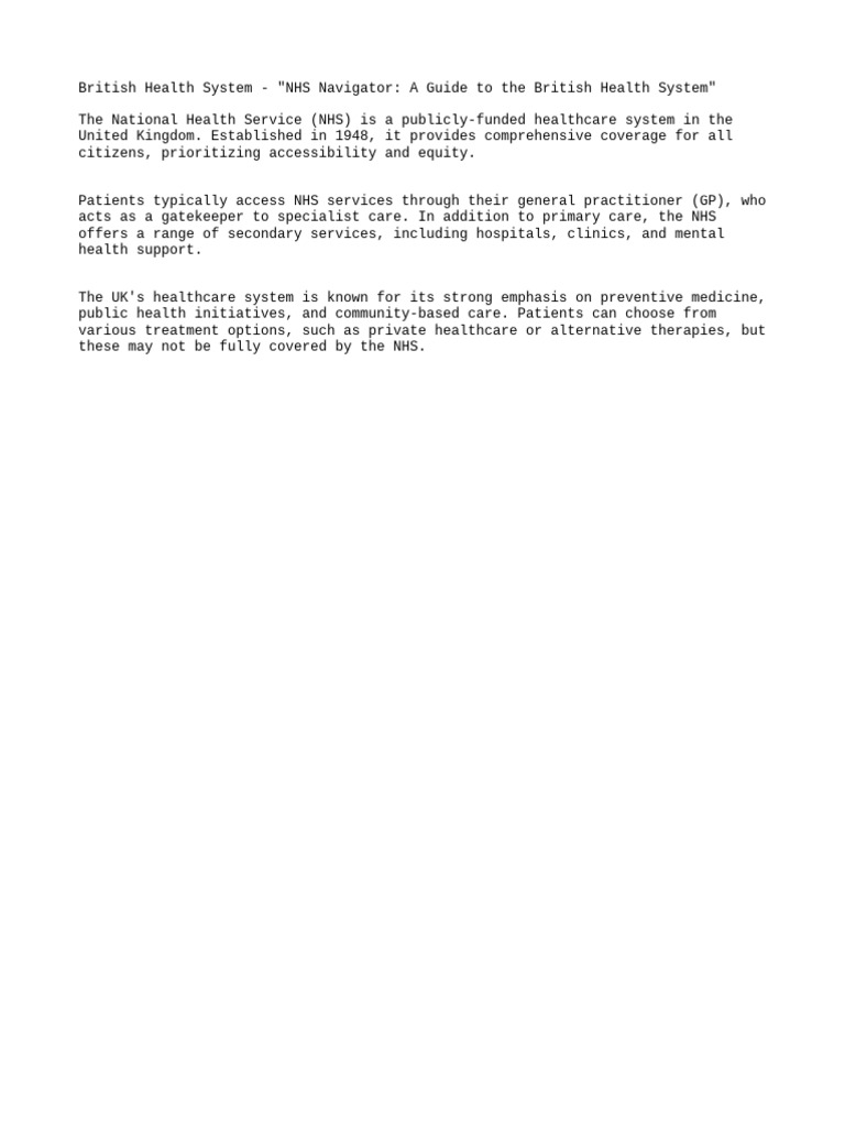 British Health System - NHS Navigator - A Guide To The British Health ...