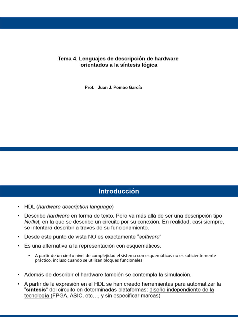 2024 Tema4 LenguajesHDL Verilog | PDF | Lenguaje de descripción de hardware | Vhdl