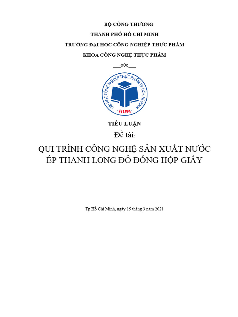 123doc Qui Trinh Cong Nghe San Xuat Nuoc Ep Thanh Long Do Dong Hop Giay | PDF