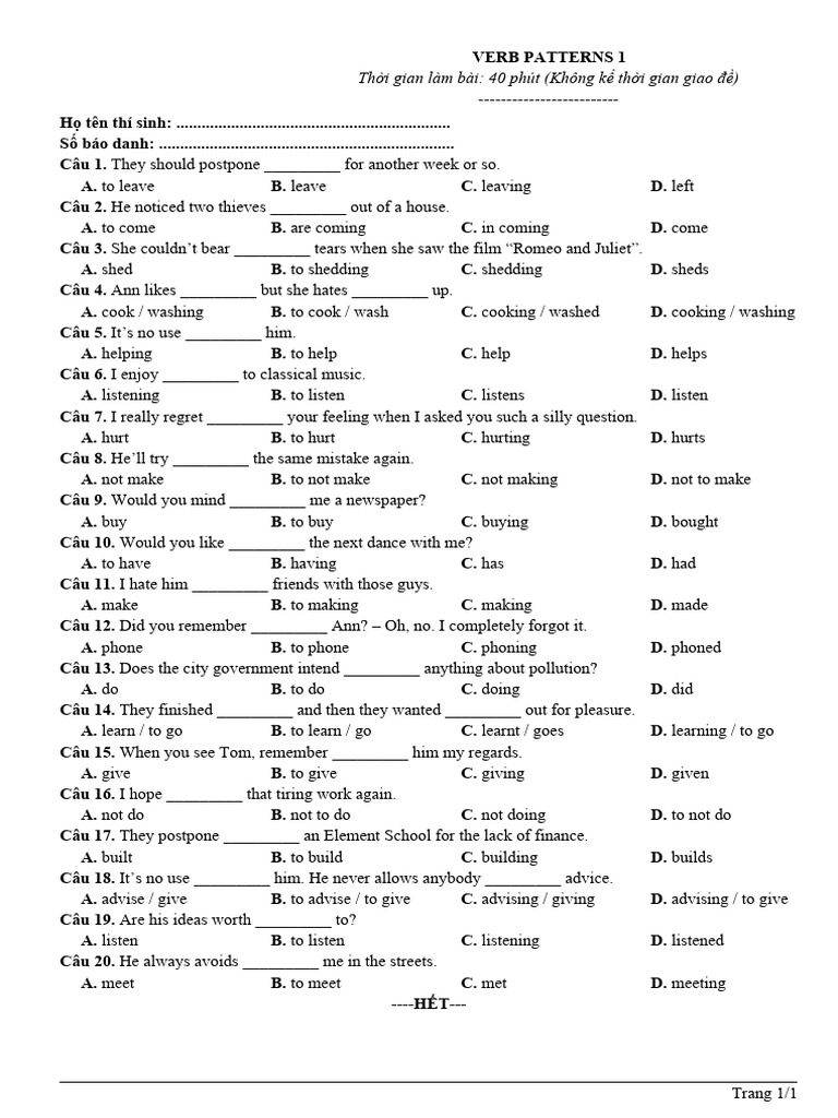 Verb Patterns 1 981965 27 05 2024 | PDF